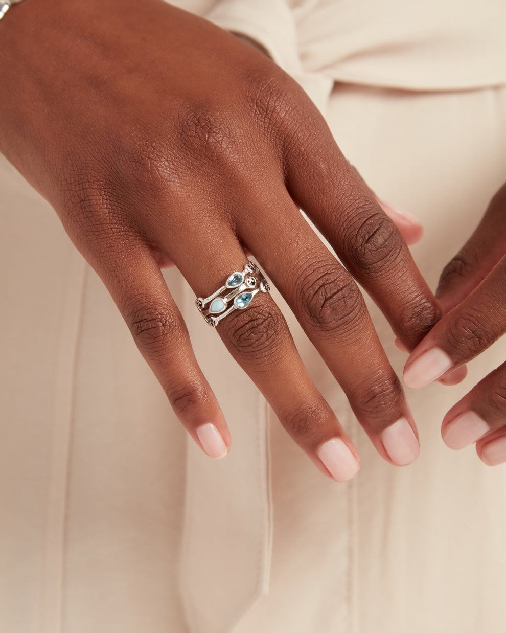 Triple Band Ring with Three Stones - Larimar/Hampton Blue Topaz - Vibe ...